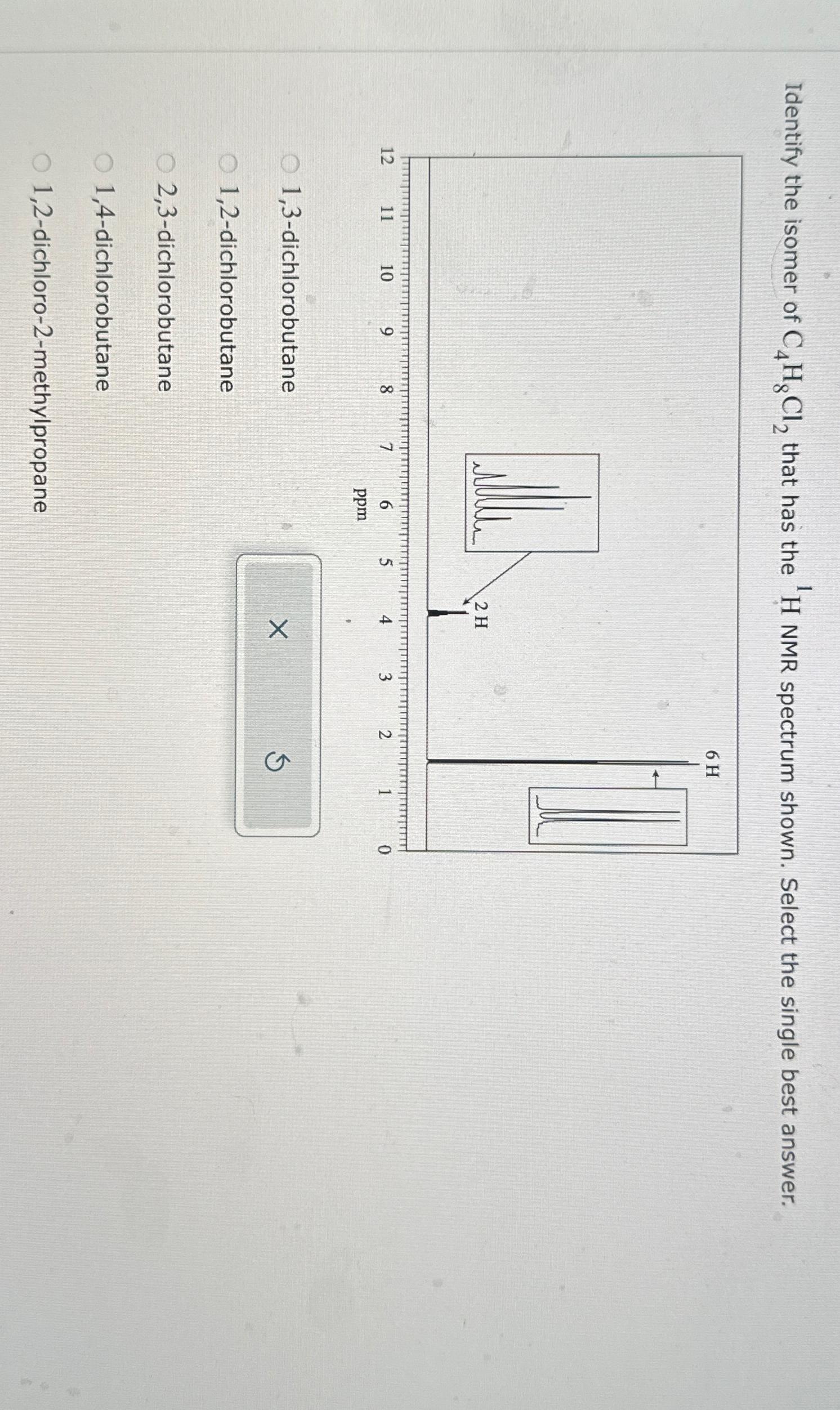 Solved Identify the isomer of C4H8Cl2 ﻿that has the ?1H ﻿NMR | Chegg.com