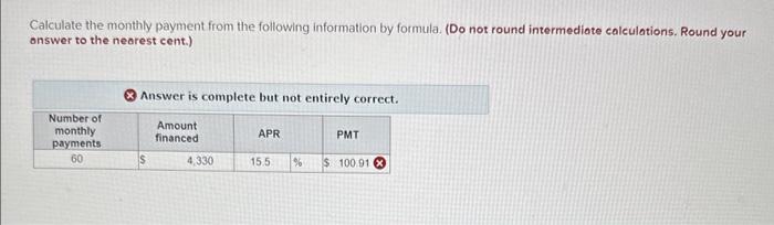 Solved Calculate the monthly payment from the following | Chegg.com