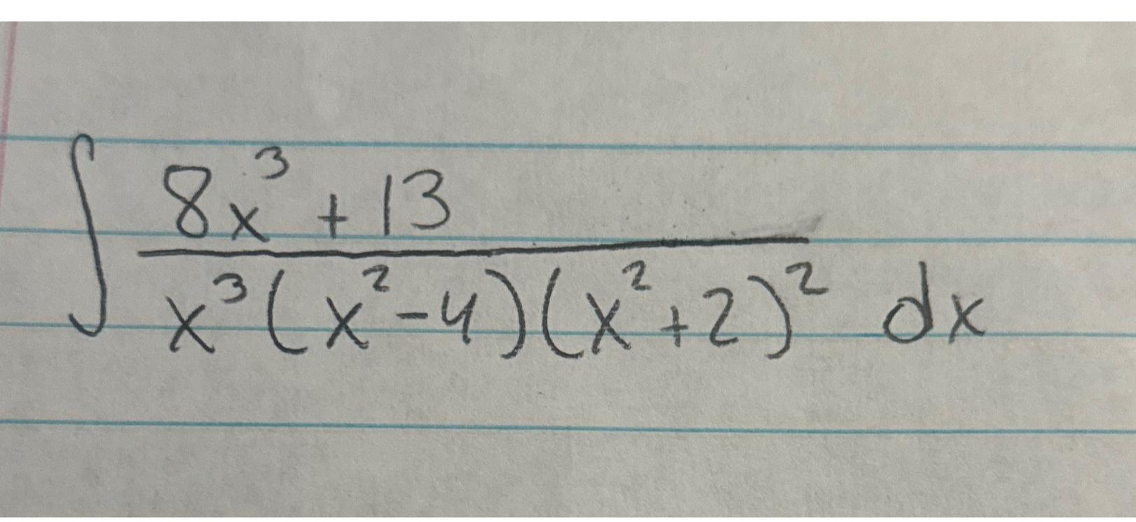Solved ∫﻿﻿8x3+13x3(x2-4)(x2+2)2dx ﻿Decompose the integral | Chegg.com