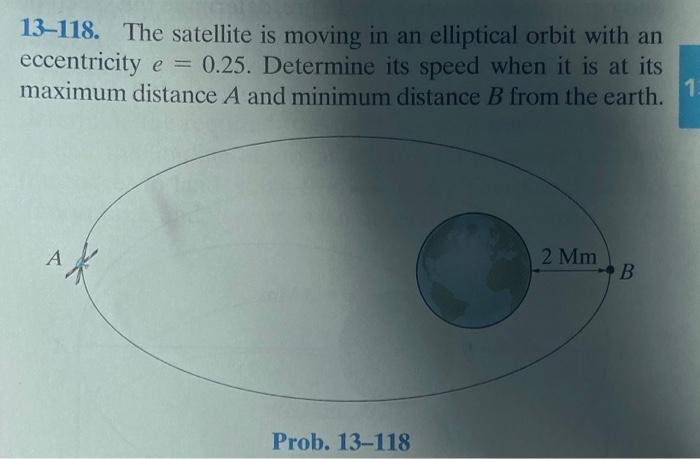 Solved 13-118. The satellite is moving in an elliptical | Chegg.com