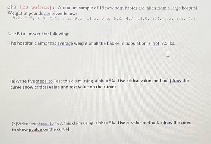 Solved Q#8 [20 points]: A random sample of 15 new born | Chegg.com