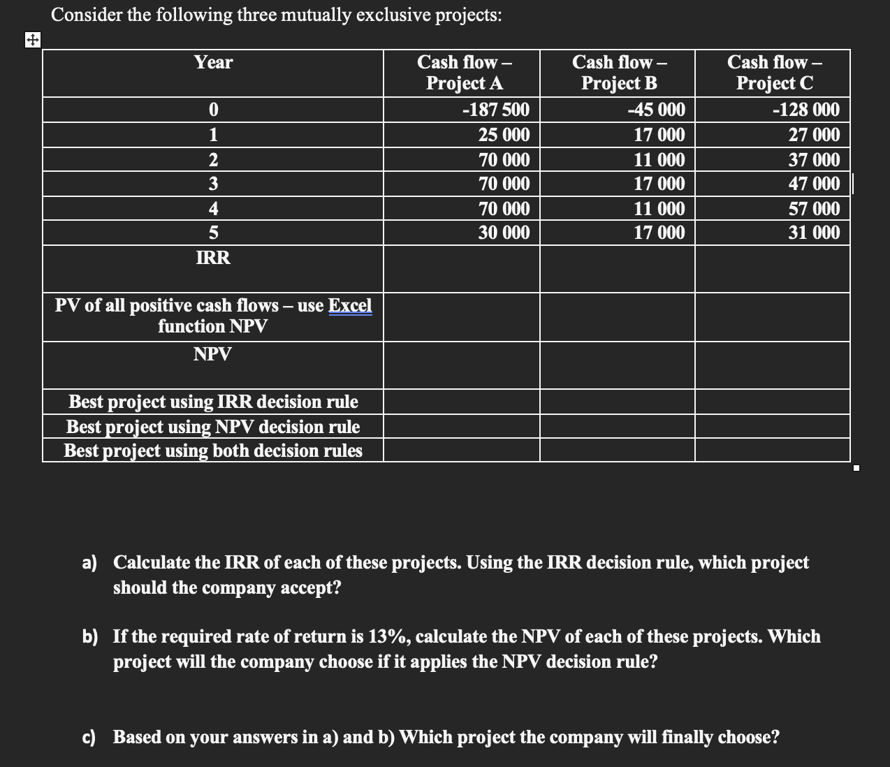 Solved Consider the following three mutually exclusive | Chegg.com