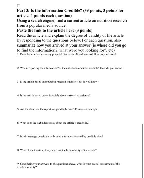 Part 3: Is the information Credible? ( 39 points, 3 | Chegg.com Part 3: Is the information Credible? ( 39 points, 3 | Chegg.com