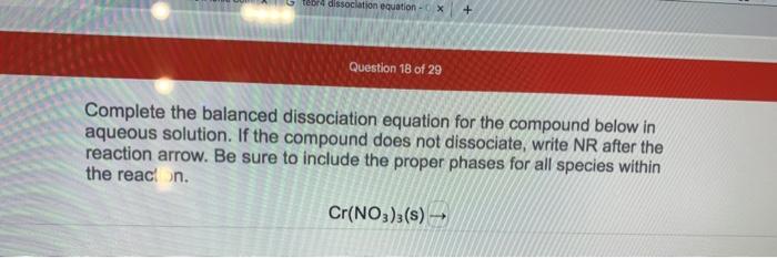 Solved Complete the balanced dissociation equation for the | Chegg.com
