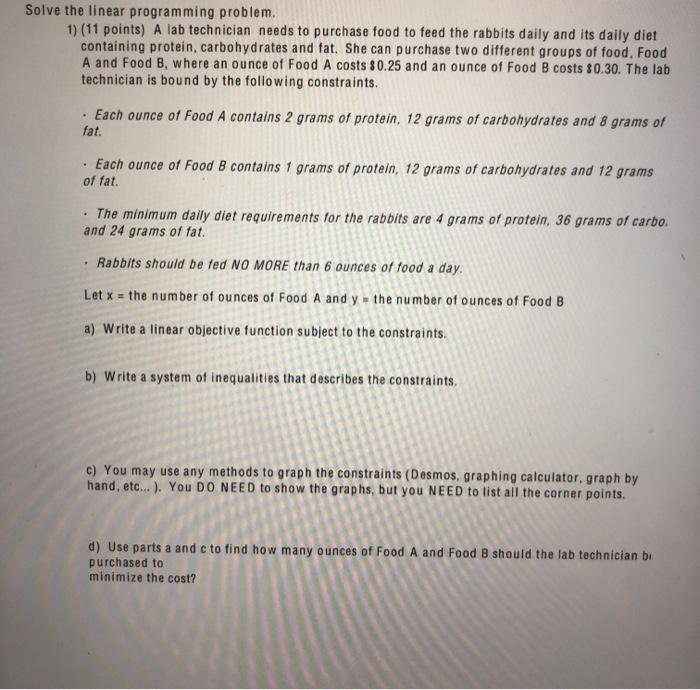 Solved Solve the linear programming problem. 1) (11 points) | Chegg.com