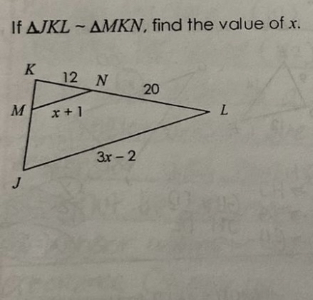 Solved If ????JKL∼???MKN, ﻿find the value of x. | Chegg.com