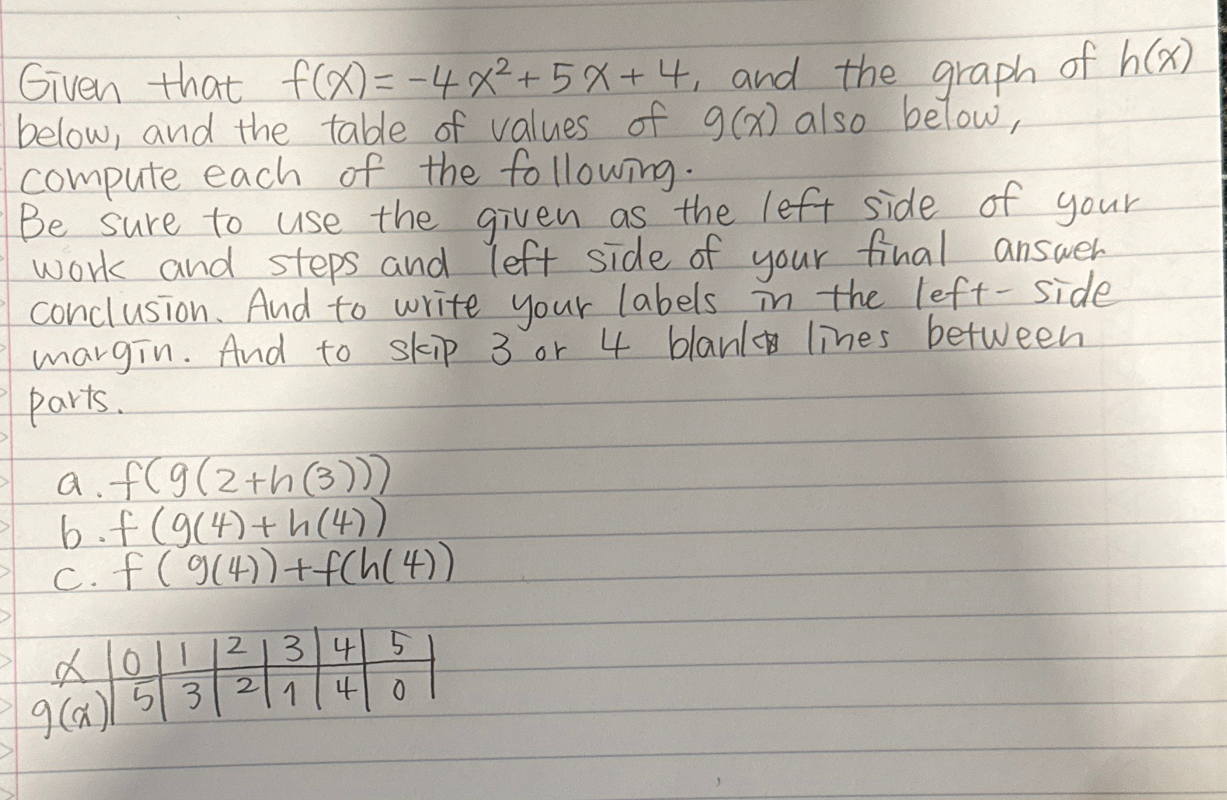 Given that f(x)=-4x2+5x+4, ﻿and the graph of h(x) | Chegg.com