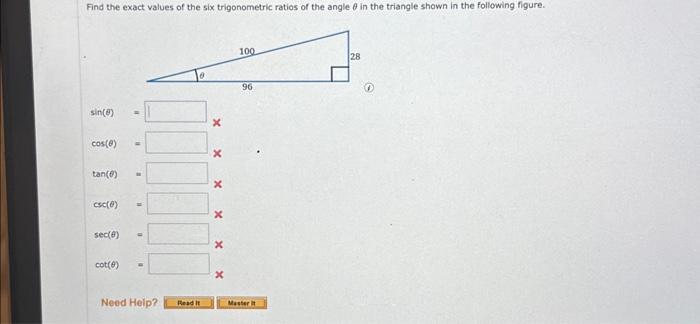 Solved Find the exact values of the six trigonometric ratios | Chegg.com