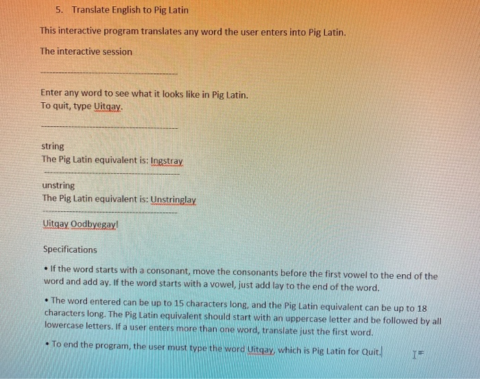 5. Translate English to Pig Latin This interactive | Chegg.com