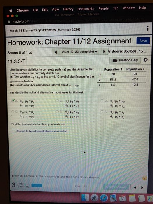 Solved Tab Window Help Chrome File Edit View History | Chegg.com