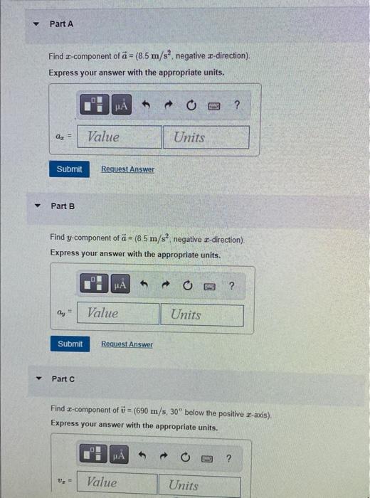 Solved Find x-component of a=(8.5 m/s2, negative x-direction | Chegg.com