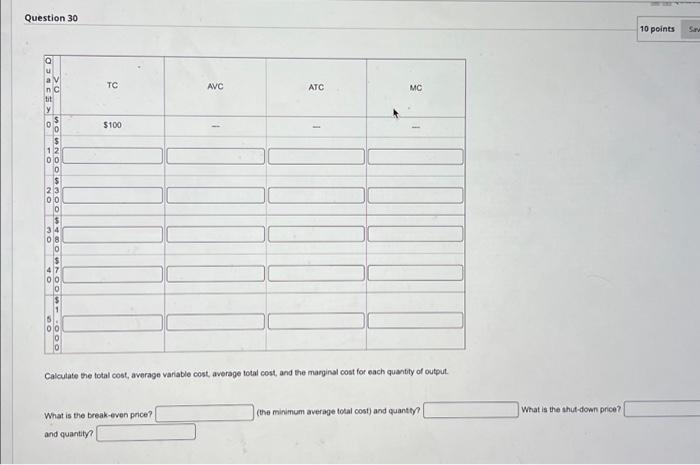 Solved Question 30 10 points Calcutate the total cost, | Chegg.com