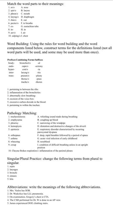 Solved Match the word parts to their meanings: 1. ovio A. | Chegg.com