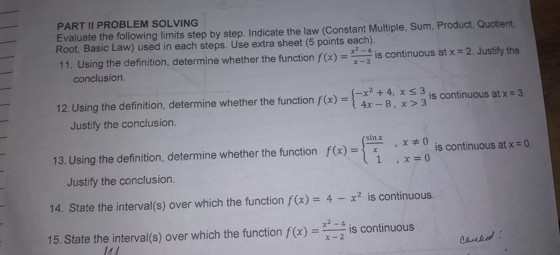 Solved PART II PROBLEM SOLVING Evaluate the following limits | Chegg.com