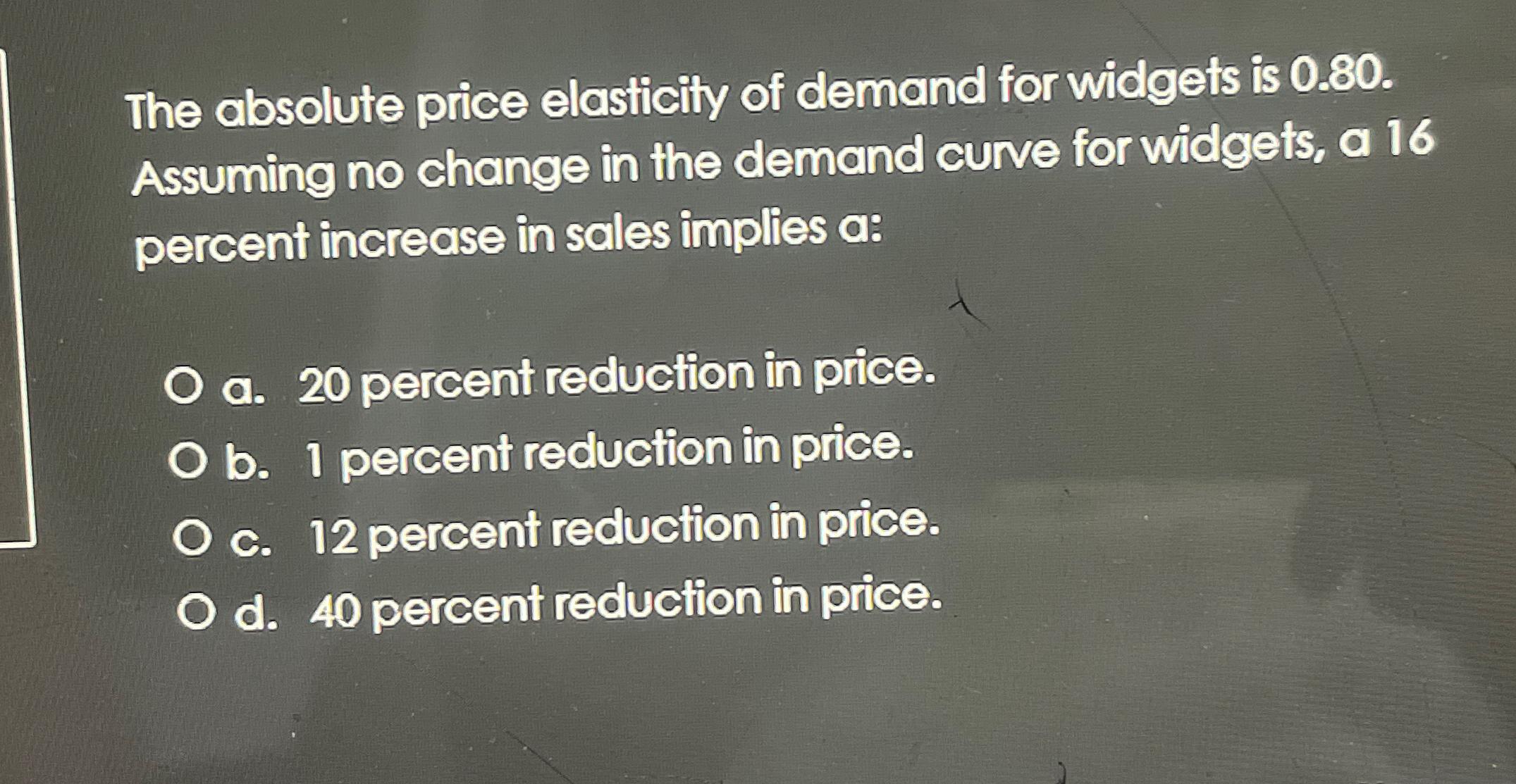Solved The absolute price elasticity of demand for widgets | Chegg.com