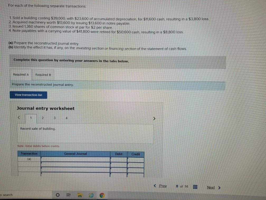 Solved For each of the following separate transactions: 1. | Chegg.com