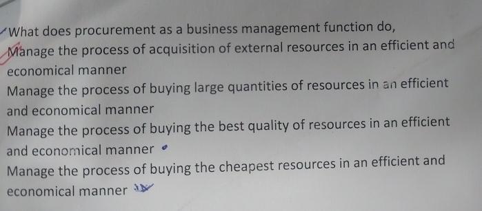 Solved What does procurement as a business management | Chegg.com