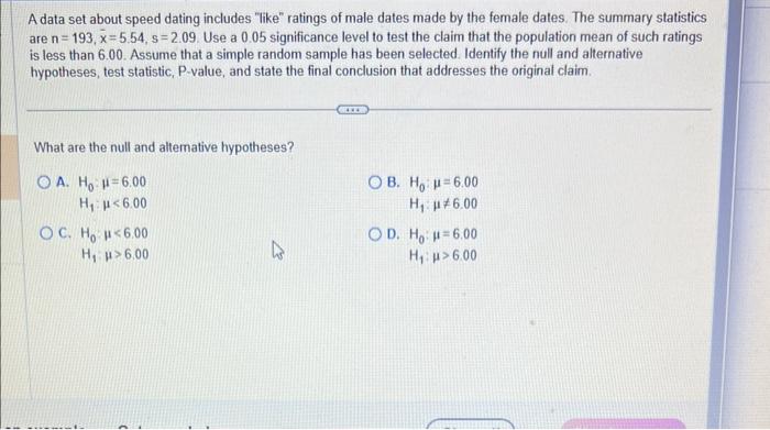 [Solved]: A data set about speed dating includes "like&