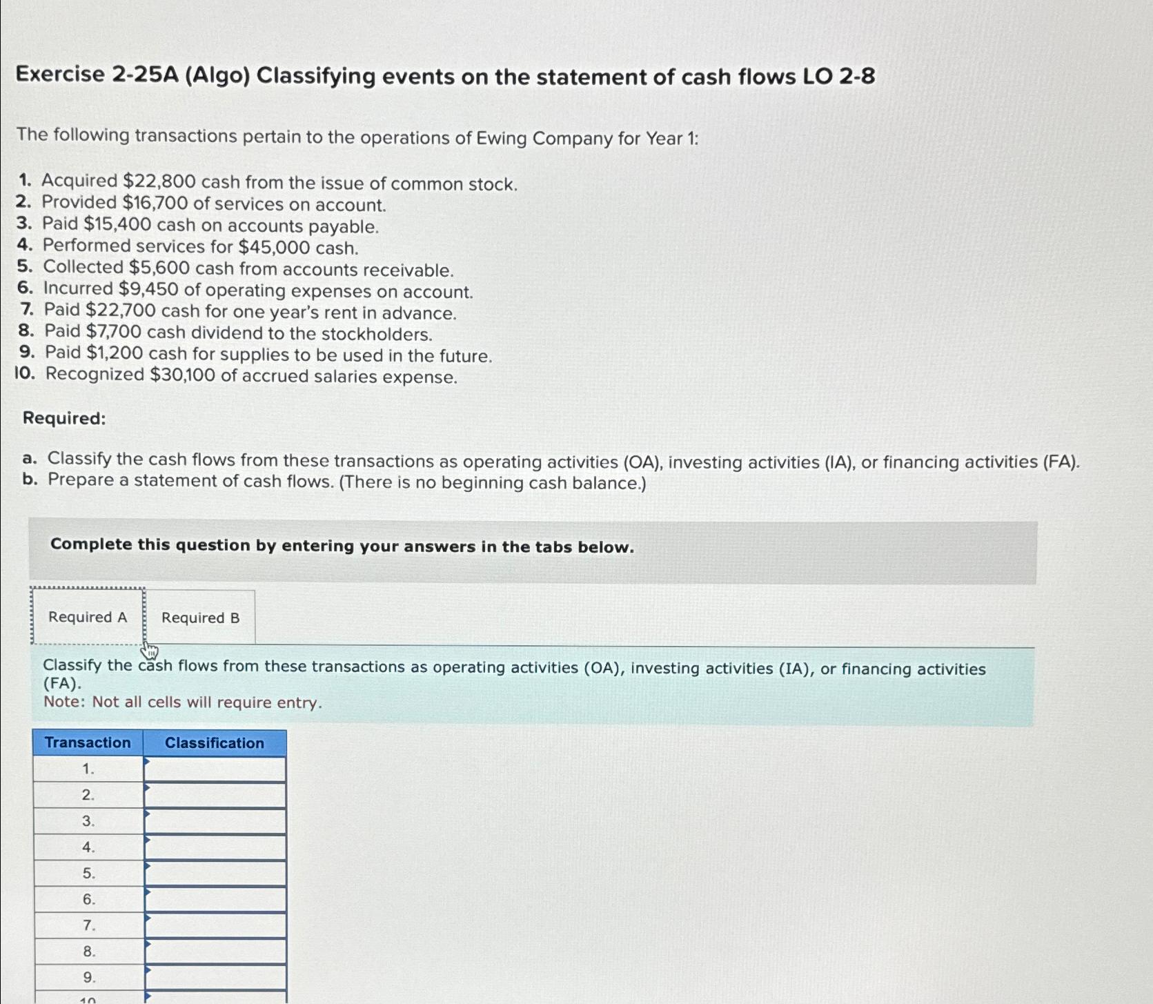 Solved Exercise 2-25A (Algo) Classifying events on the | Chegg.com