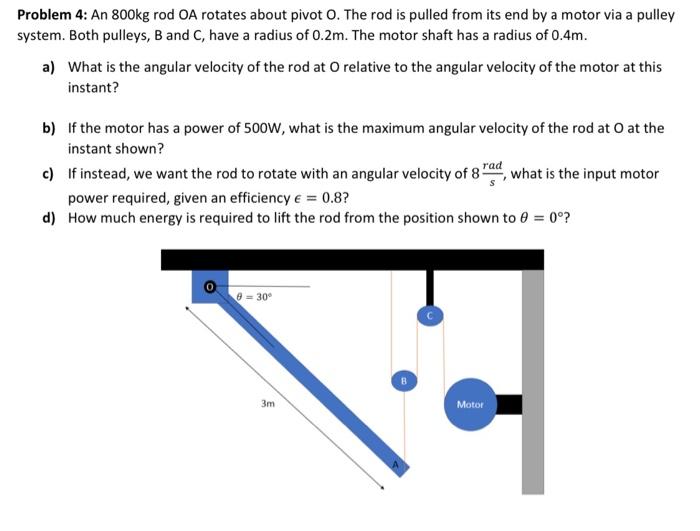 Solved Problem 4: An 800kg rod OA rotates about pivot . The | Chegg.com
