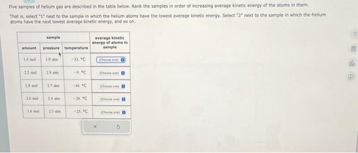 Solved Five samples of hellum gas are described in the table | Chegg.com