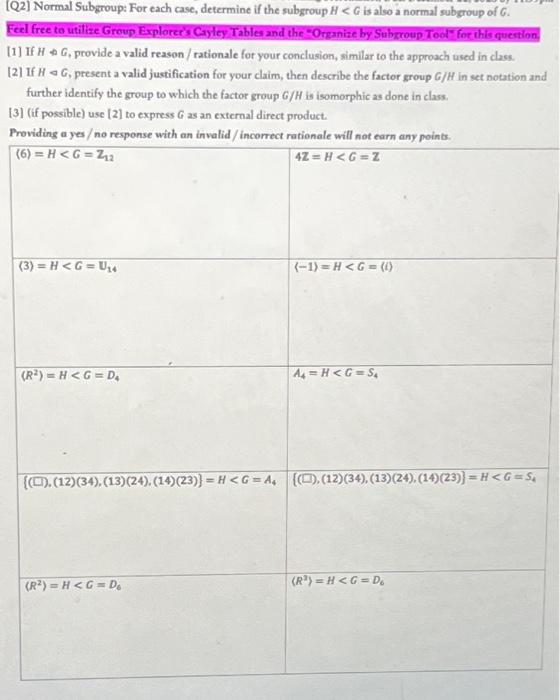 Solved [Q2] Normal Subgroup: For each case, determine if the | Chegg.com