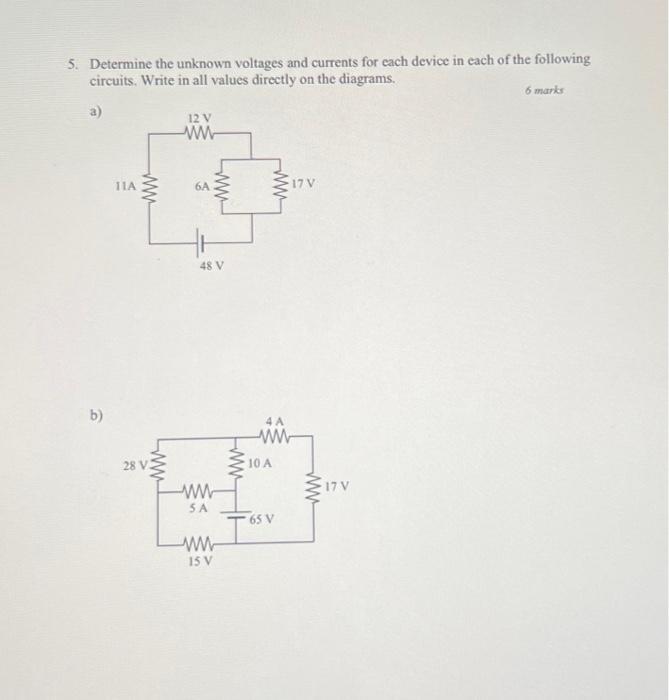 Solved 5. Determine the unknown voltages and currents for | Chegg.com