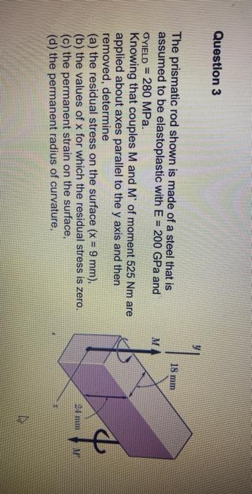 Solved Question 3 18 mm M The prismatic rod shown is made of | Chegg.com