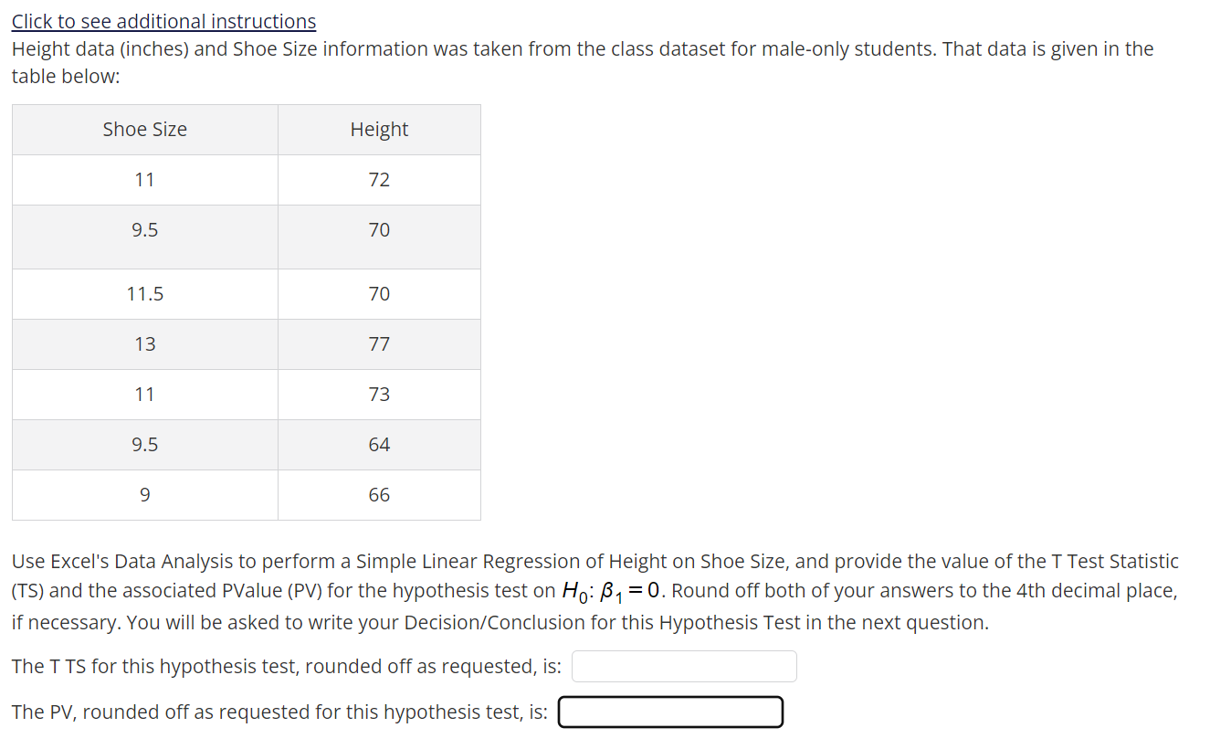 Solved Click to see additional instructionsHeight data | Chegg.com
