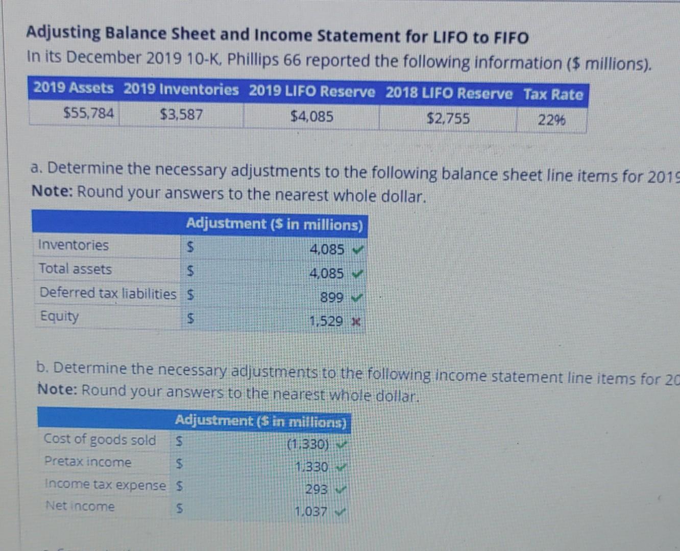 Solved Adjusting Balance Sheet and Income Statement for LIFO | Chegg.com