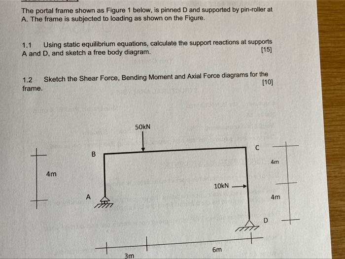 Solved The portal frame shown as Figure 1 below, is pinned D | Chegg.com