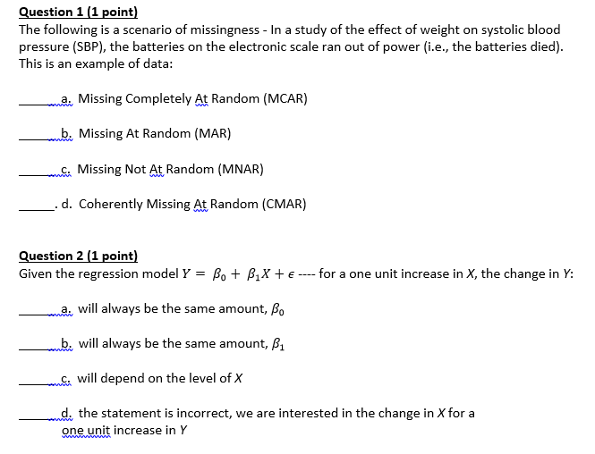 Solved Question 1 (1 ﻿point)The following is a scenario of | Chegg.com
