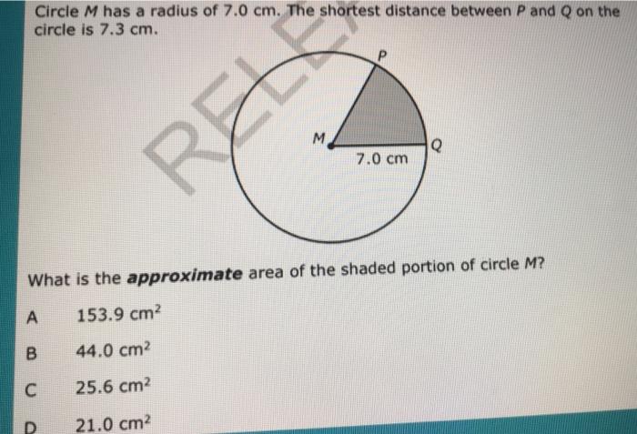 Solved Circle M has a radius of 7.0 cm. The shortest | Chegg.com