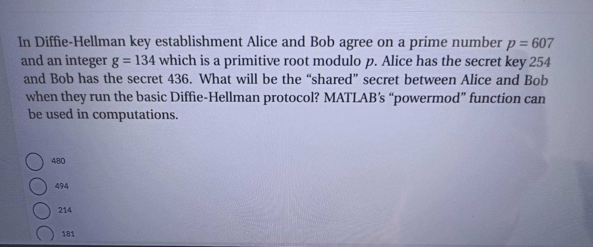 Solved In Diffie-Hellman key establishment Alice and Bob | Chegg.com
