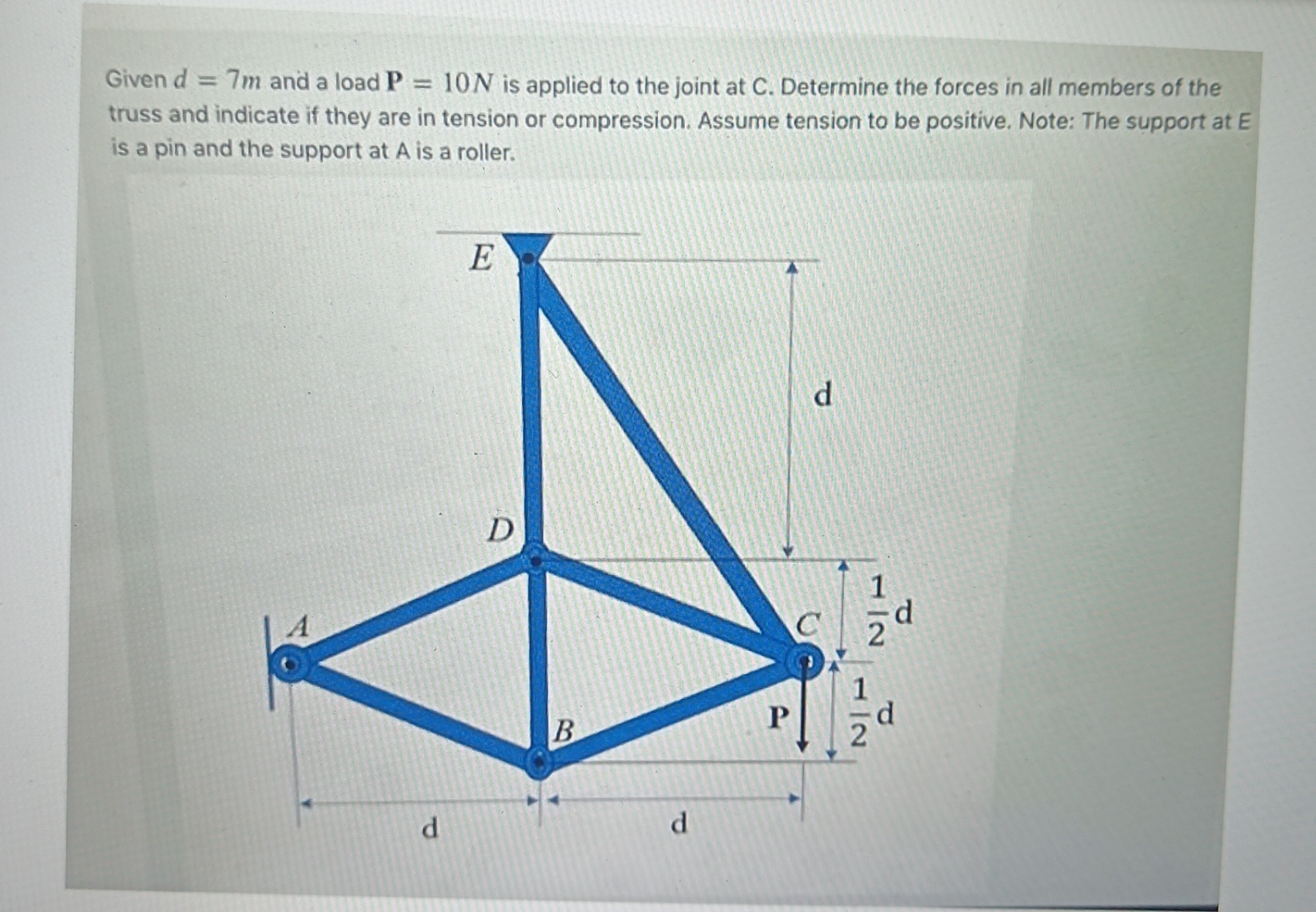 Given d=7m ﻿and a load P=10N ﻿is applied to the joint | Chegg.com