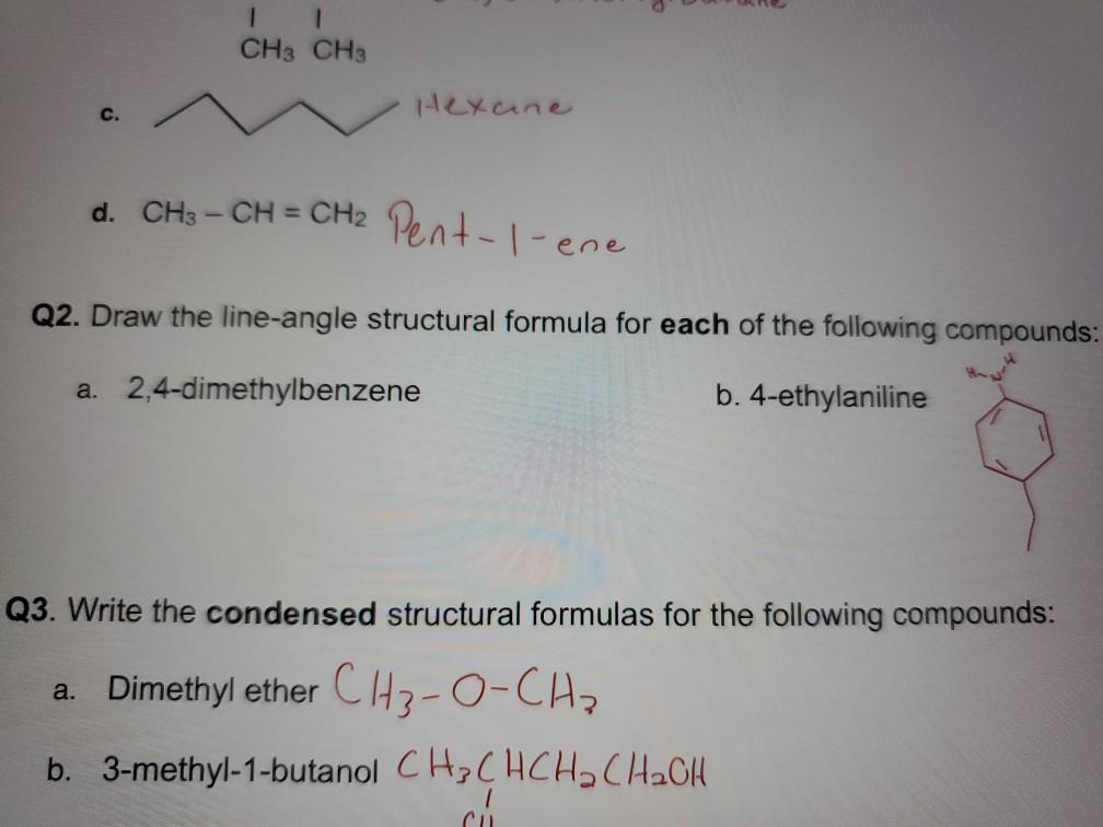Solved 1 CH3 CH3 c. Hexcine d. CH3 - CH = CH2 Pent-1-er Q2. | Chegg.com