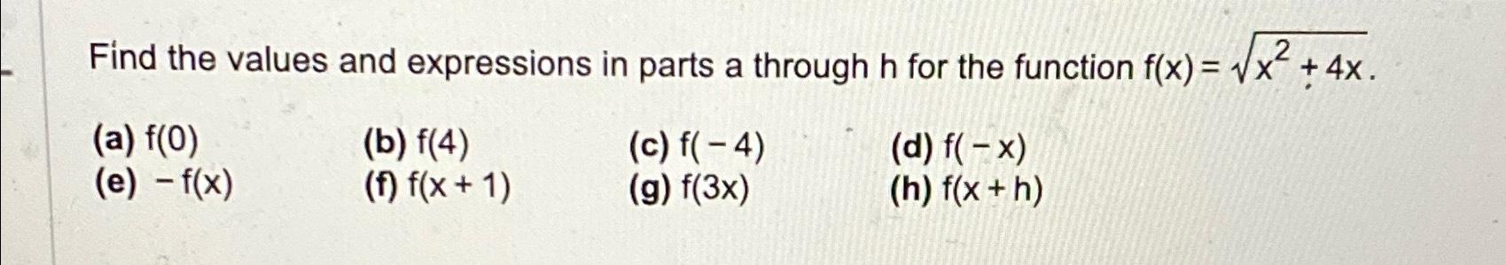 Solved Find the values and expressions in parts a through h | Chegg.com