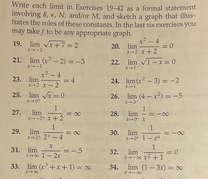 Solved = 4 Write each limit in Exercises 19-42 as a formal | Chegg.com