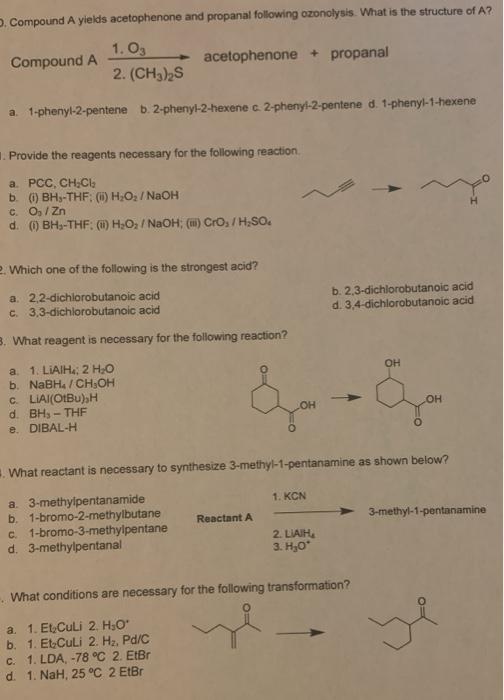 Solved Compound A yields acetophenone and propanal following | Chegg.com