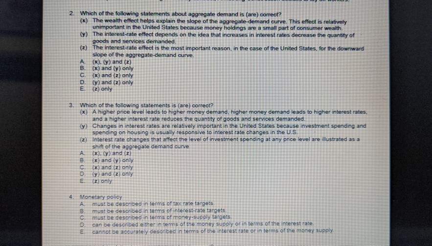 Solved 2. Which of the following statements about aggregate | Chegg.com