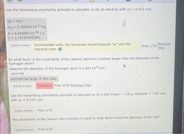Solved Use the Heisenberg uncertainty principle to calculate | Chegg.com