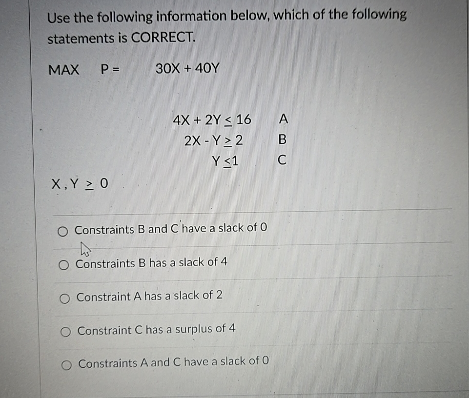 Solved Use the following information below, which of the | Chegg.com