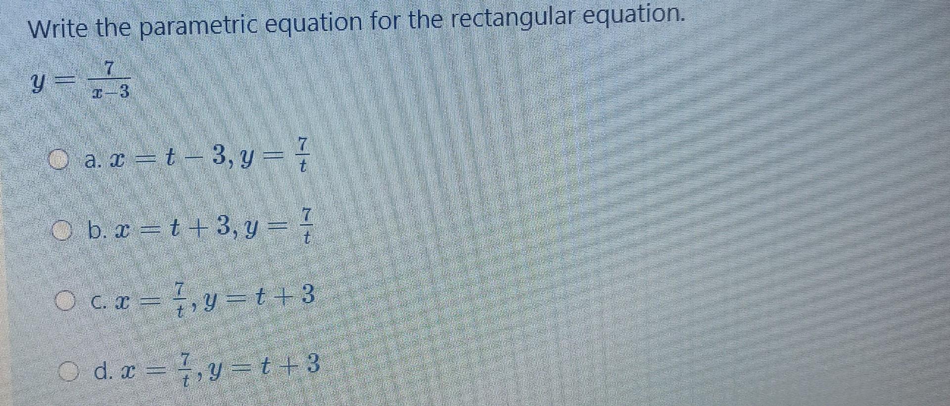 Solved Write the parametric equation for the rectangular | Chegg.com