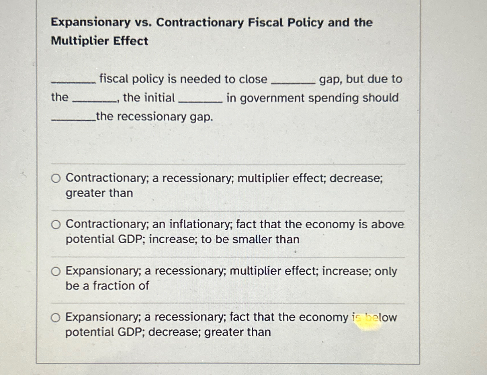 Solved Expansionary vs. ﻿Contractionary Fiscal Policy and | Chegg.com