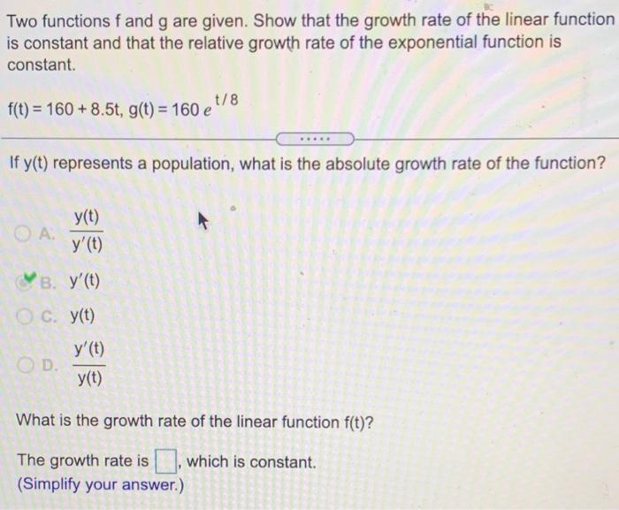 Solved Two functions f and g are given. Show that the growth | Chegg.com