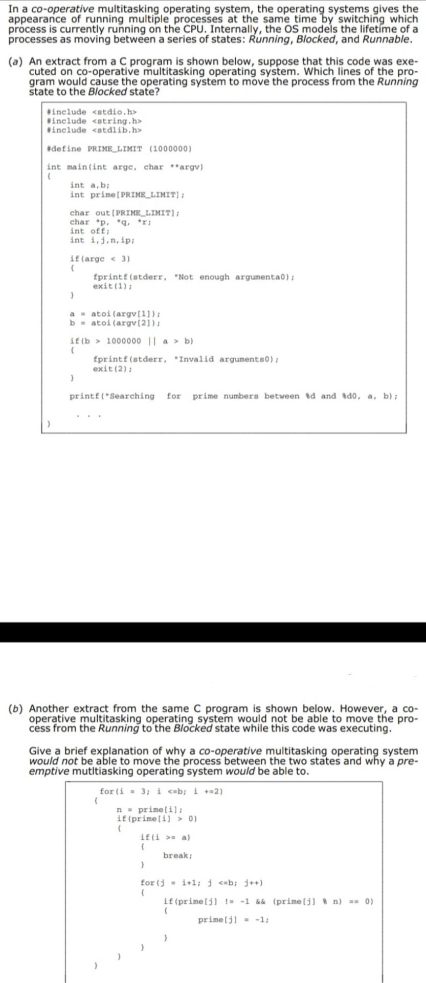 Solved In a co-operative multitasking operating system, the | Chegg.com