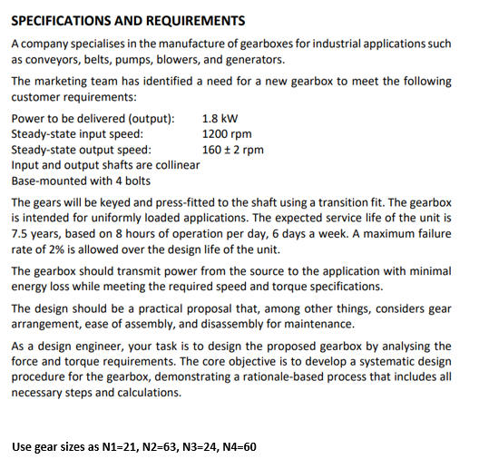 SPECIFICATIONS AND REQUIREMENTS A company specialises | Chegg.com