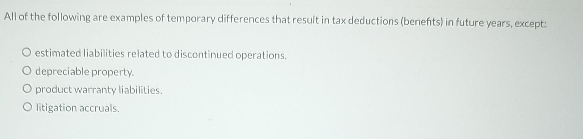 Solved All of the following are examples of temporary | Chegg.com