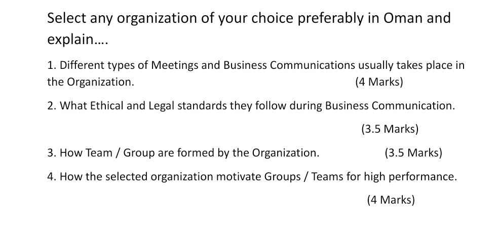 Solved Select any organization of your choice preferably in | Chegg.com
