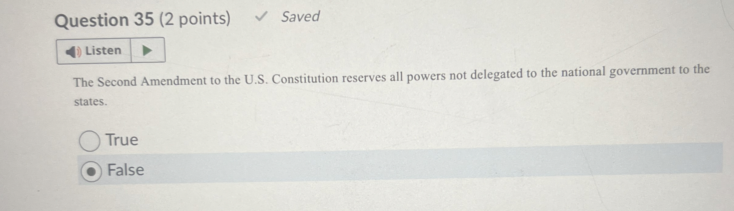 Solved Question 35 (2 ﻿points)ListenThe Second Amendment to | Chegg.com
